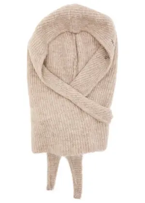 GANNI Logo-embroidered Brushed Wool-blend Balaclava - Beige