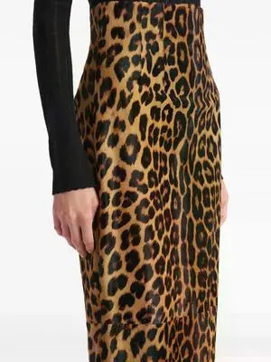 Khaite Leopard Print Slit Maxi Skirt - Brown