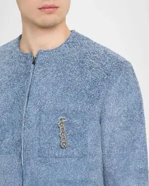 EZR Chain-embellished Suede Jacket - Blue