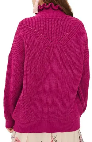 Topshop Frill Neck Puffed Sleeve Sweater