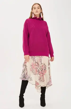 Topshop Frill Neck Puffed Sleeve Sweater