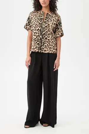 Trina Turk Stagehands Leopard Print Short Sleeve Top