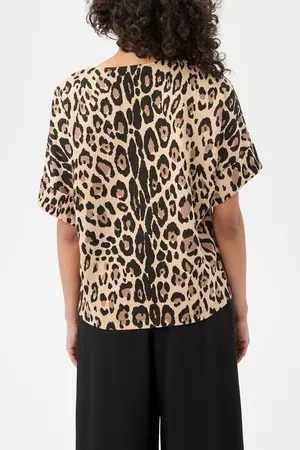 Trina Turk Stagehands Leopard Print Short Sleeve Top