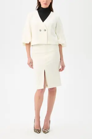 Trina Turk Basal Cropped Jacket With Embellished Buttons - Winter White