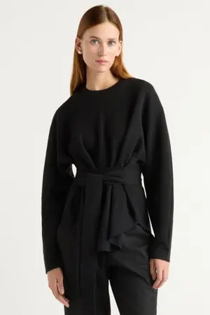 Modern Citizen Tie-front Knit Sweater - Black