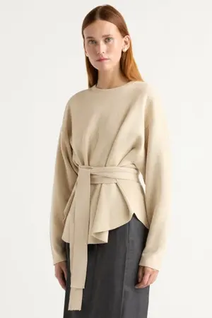 Modern Citizen Tie-front Knit Sweater - Oatmeal