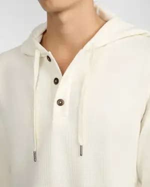 Onia Waffle Knit Half Button Hoodie - Egret