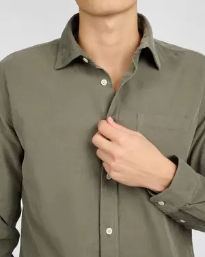 Onia Micro Cord Long Sleeve Button Down - Dark Sage