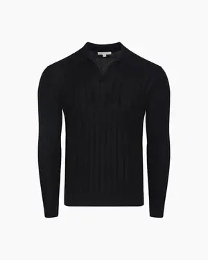 Onia Extra Fine Merino Wool Johnny Collar Polo - Black