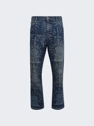 BLUEMARBLE Laser Print Straight Leg Jeans - Blue