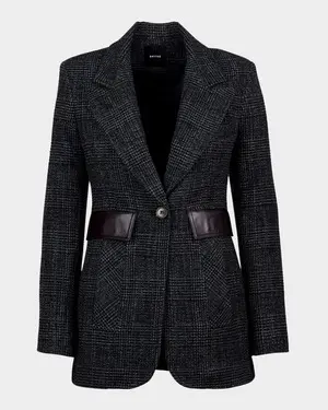 Smythe Glen Plaid Tailored Boyfriend Blazer - Charcoal Glen Check