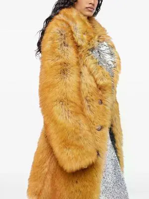 Rabanne Faux Fur Coat With Embellished Lapel