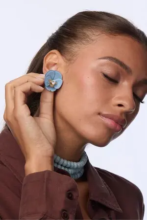 PatBO Pansy Button Earrings - Blue