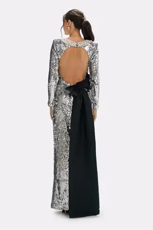PatBO Sequin Gown With Bow Detail - Silver