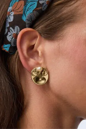 PatBO Filigree Disk Button Earrings - Gold