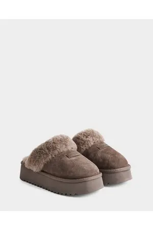 Rudsak Suede Slippers With Faux Shearling Lining - Natural