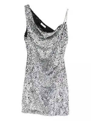 AREA Sequin-embellished One-shoulder Dress - Silver
