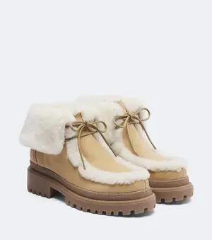 YVES SALOMON Shearling-lined Suede Ankle Boots - Beige