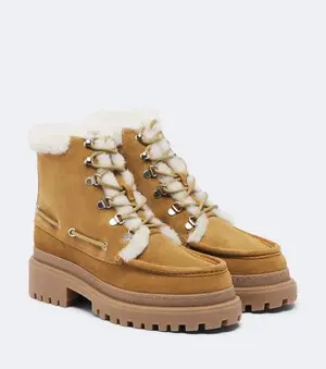 YVES SALOMON Shearling-lined Suede Lace-up Boots - Beige