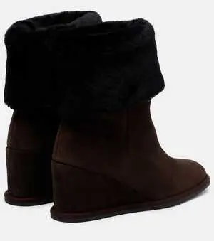 YVES SALOMON Shearling-lined Suede Wedge Ankle Boots