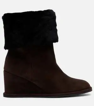 YVES SALOMON Shearling-lined Suede Wedge Ankle Boots