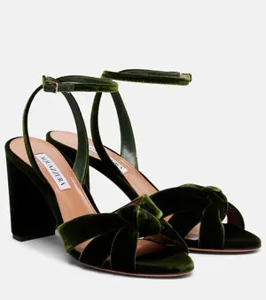 AQUAZZURA Nina 85 Velvet Sandals - Green