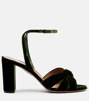 AQUAZZURA Nina 85 Velvet Sandals - Green