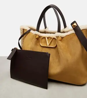 Valentino Garavani Vlogo Medium Suede Tote