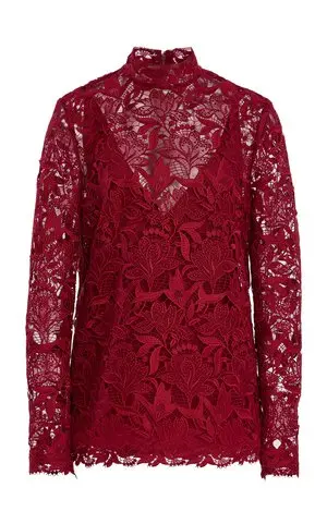 Carolina Herrera Lace Mock Neck Blouse
