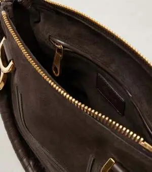 Chloé Marcie Small Shearling-trimmed Suede Tote Bag - Brown