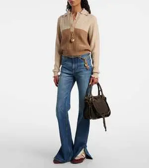 Chloé Marcie Small Shearling-trimmed Suede Tote Bag - Brown