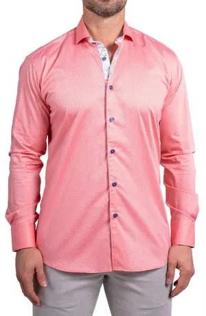 MACEOO Einstein Ascension0061 Micropattern Cotton Button-up Shirt - Red