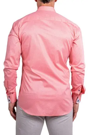 MACEOO Einstein Ascension0061 Micropattern Cotton Button-up Shirt - Red