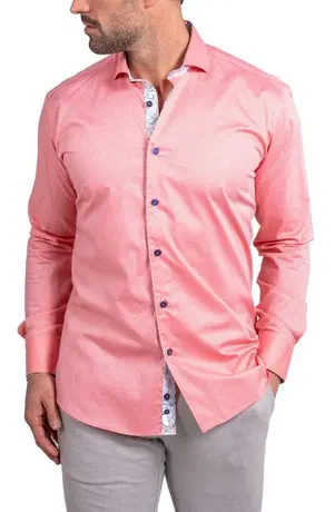 MACEOO Einstein Ascension0061 Micropattern Cotton Button-up Shirt - Red