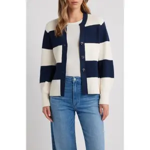 525 America Lottie Rugby Stripe Cardigan - Dark Blue Multi