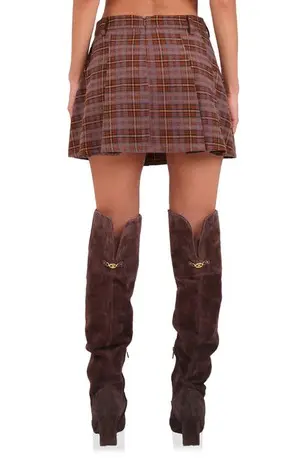 Avec Les Filles Plaid Pleated Mini Skirt
