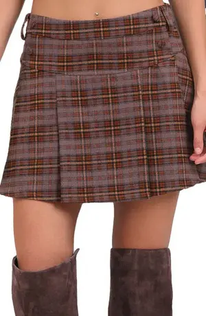 Avec Les Filles Plaid Pleated Mini Skirt