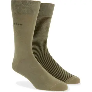 BOSS Assorted Solid & Stripe Cotton-blend Dress Socks 2 Pack - Open Green