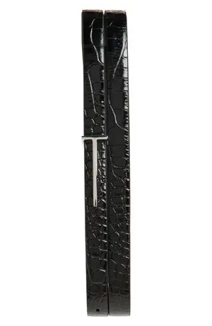 TOM FORD Croc Embossed Patent Leather Skinny Belt - 1n001 Black