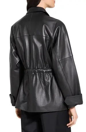 Theory Cinch Waist Leather Moto Jacket