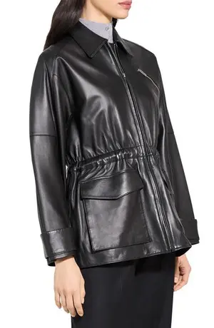 Theory Cinch Waist Leather Moto Jacket