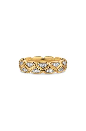 David Yurman Hex Band Fine Ring - Diamond Gold