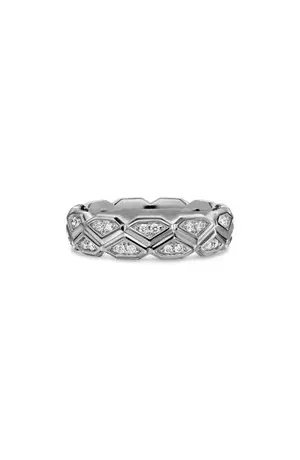 David Yurman Hex Band Fine Ring - Silver Pave