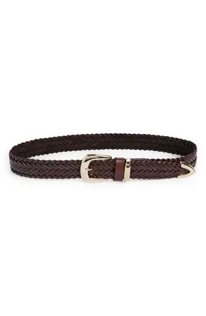 Treasure & Bond Braided Leather Belt - Brown- Gold