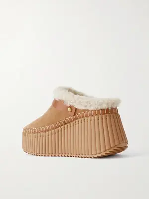 Chloé Nama Buckled Shearling-lined Platform Mules - Brown