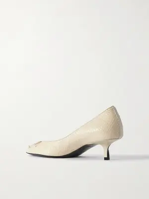 Jacquemus Tourni Bow-detailed Snake-effect Leather Pumps - Neutrals