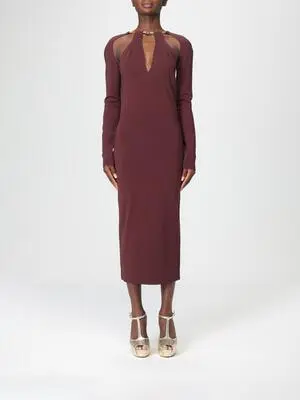 Elisabetta Franchi Long Sleeve Plunge Neck Dress
