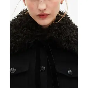 The Kooples Wool-blend Coat With Faux-fur Collar