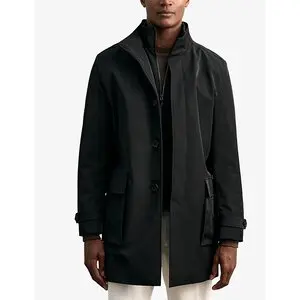 REISS Funnel-neck Woven Overcoat - Black