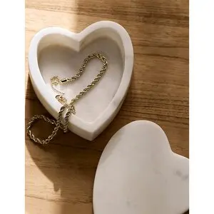 THE WHITE COMPANY Marble Heart Trinket Box 11.8cm - White